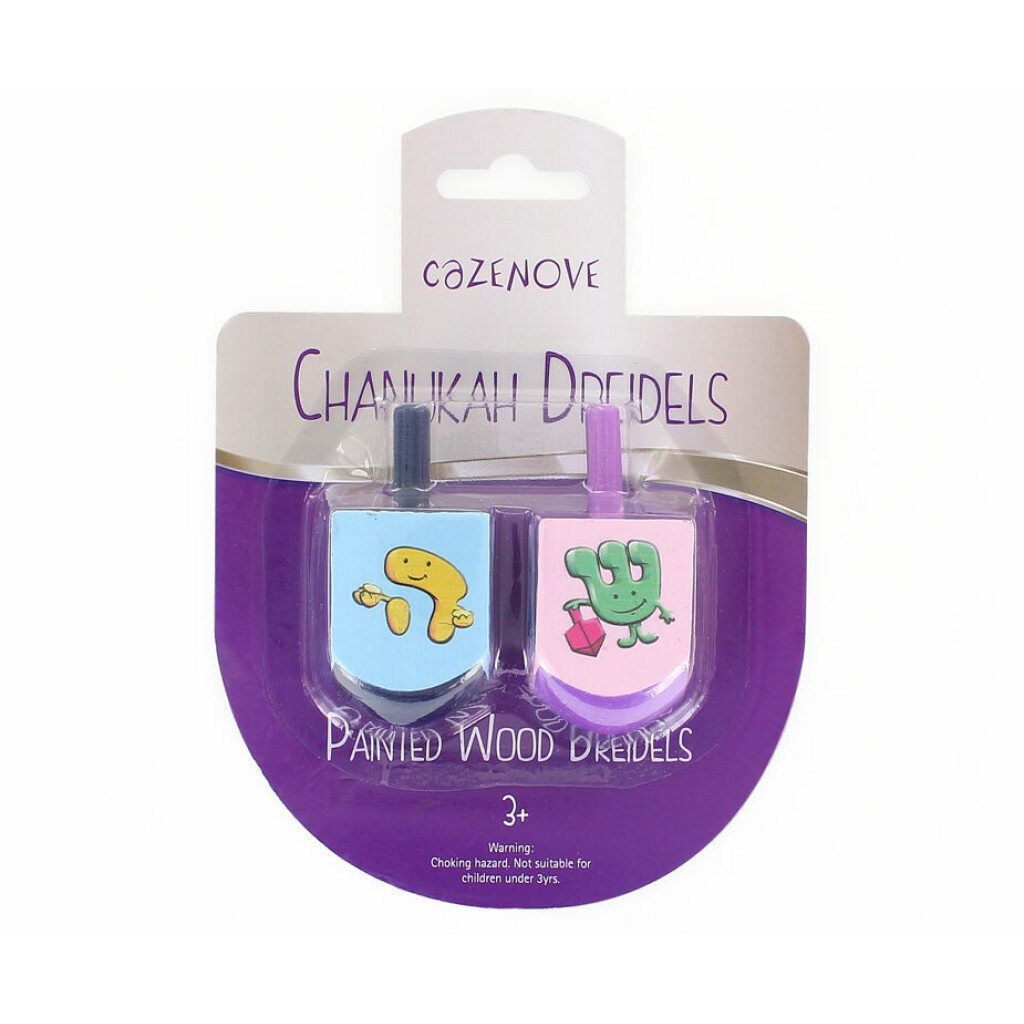 2 Comic Style Painted Wooden Dreidels | Sabeny